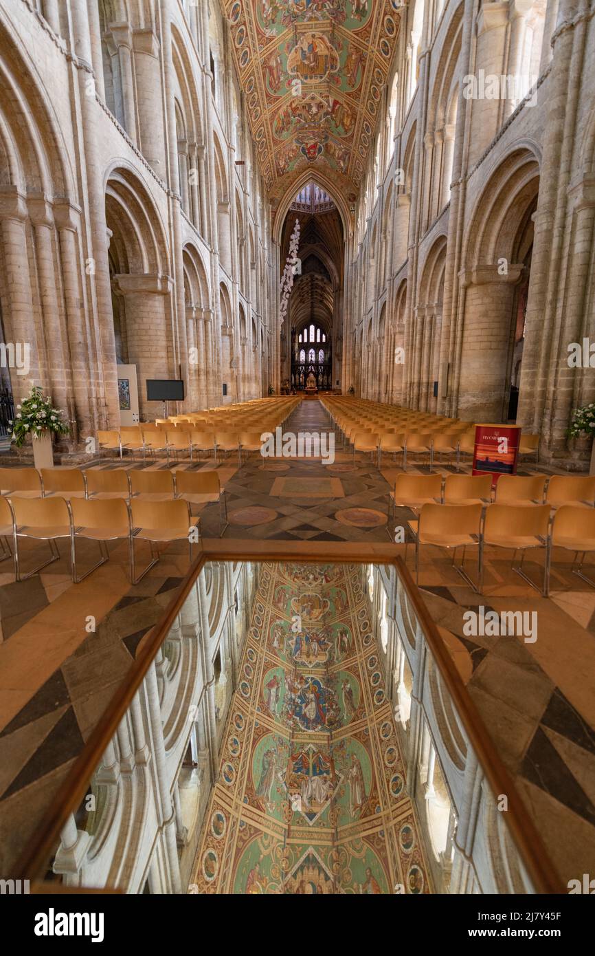 The ceiling of the Nave of Ely Cathedral mirrored to give an easier ...