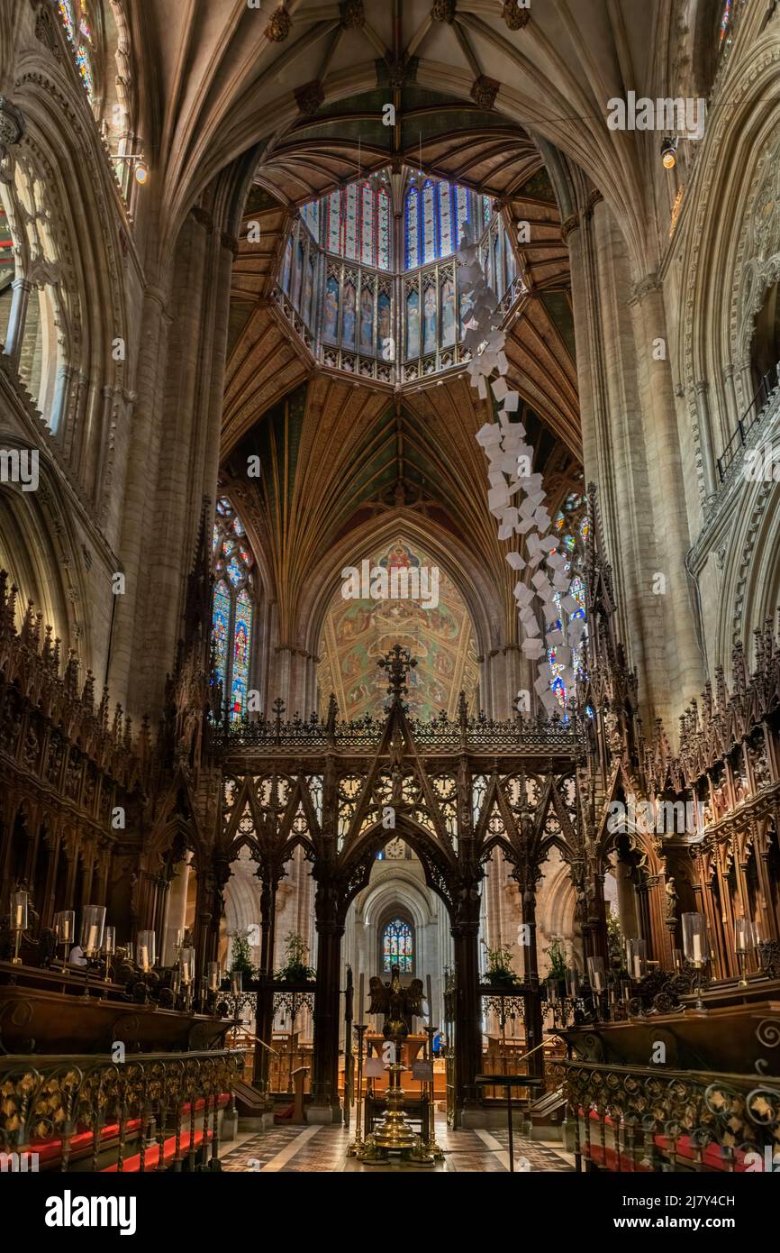 The choir stalls, carved wooden rood screen, Octagon Tower and Lantern ...