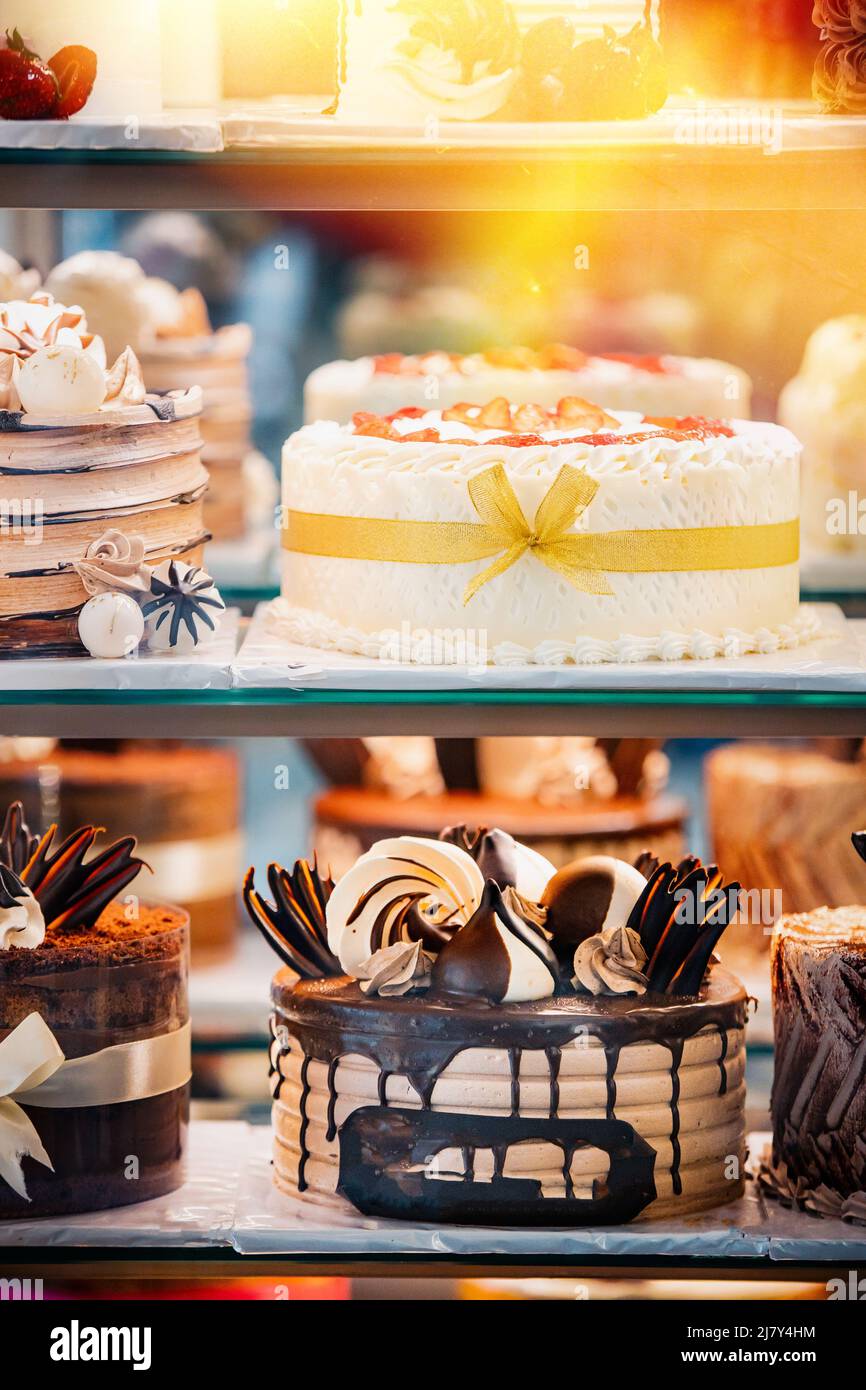 yummy assortment baked pastry in bakery. Various Different Types Of ...