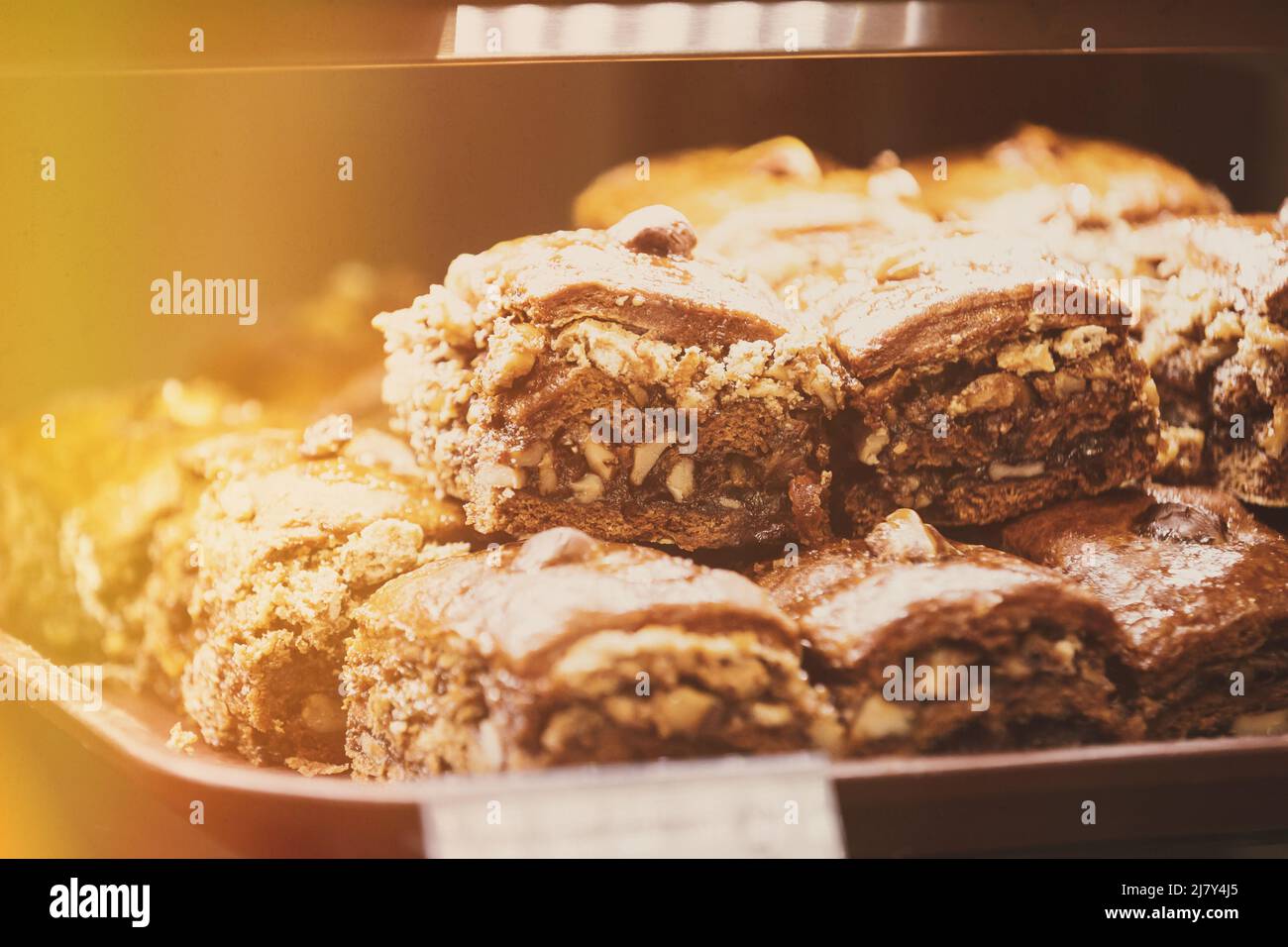chocolate cookies. assortment baked pastry in bakery. Various Different ...
