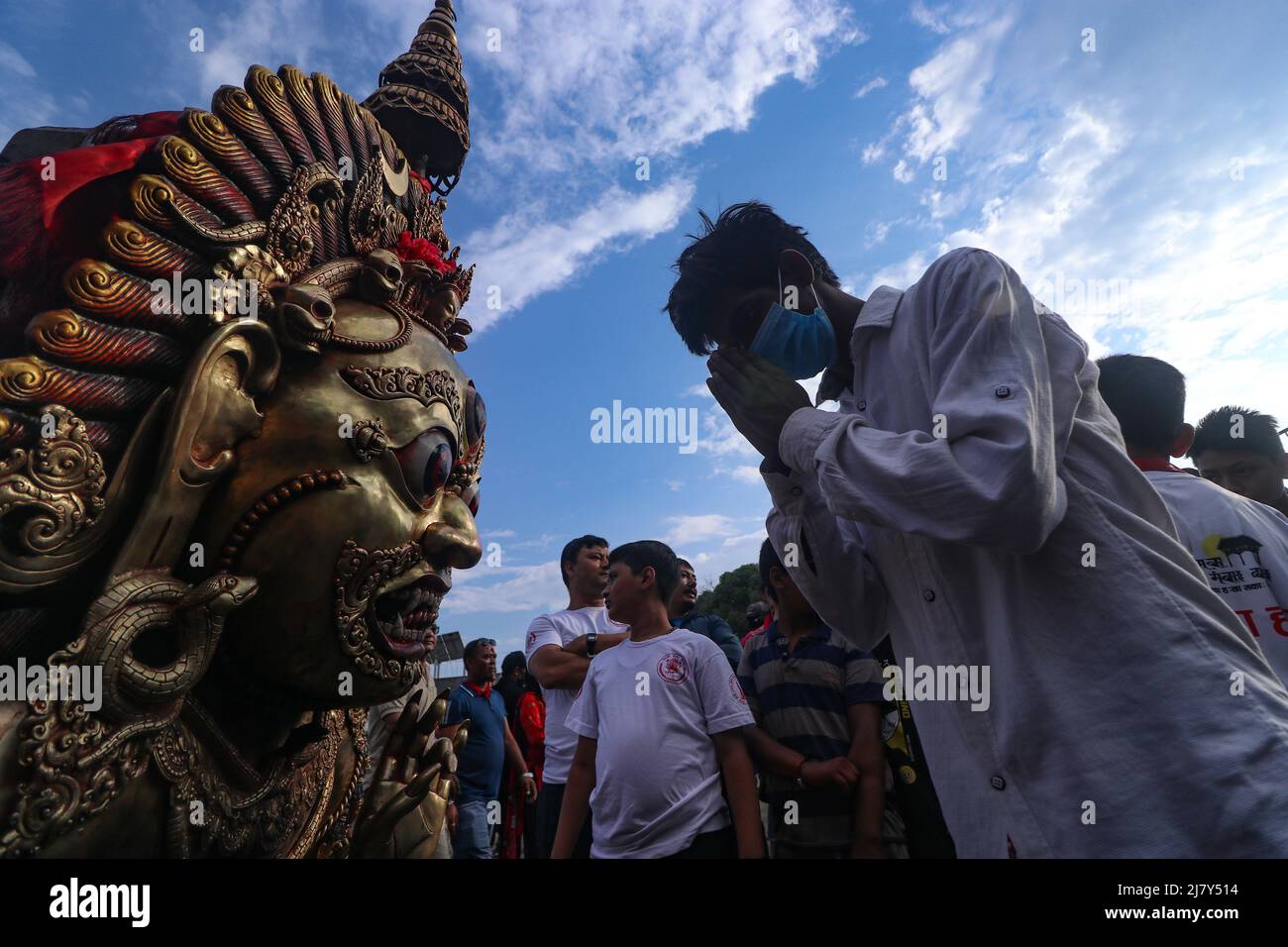 Kathmandu, NE, Nepal. 11th May, 2022. A Hindu devotee offers prayers ...