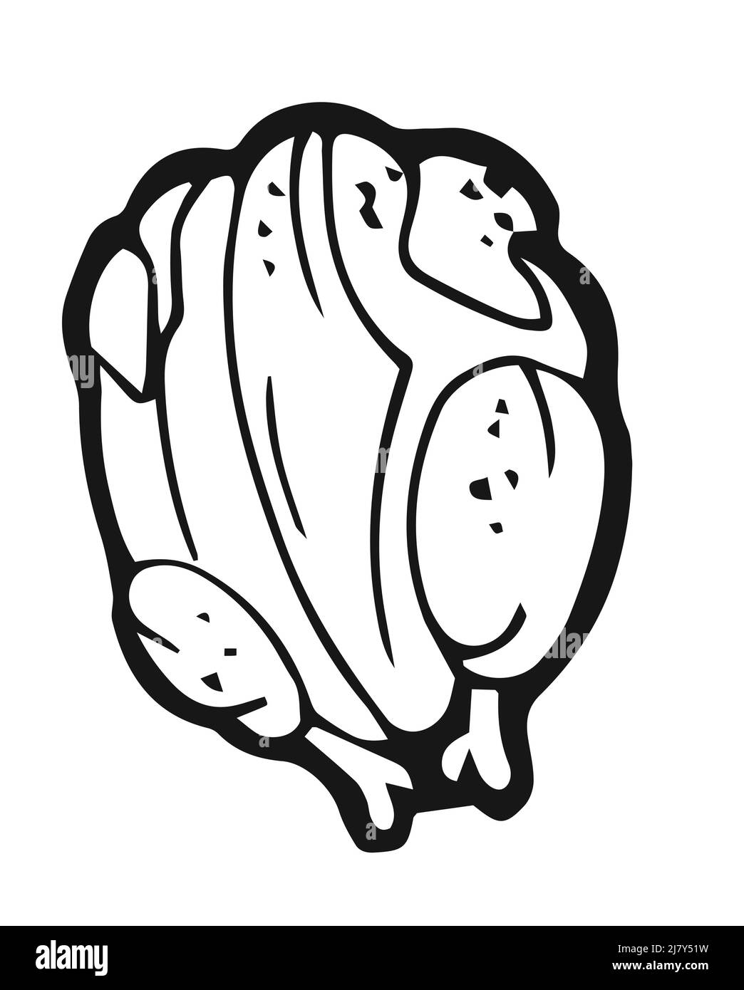 Whole chicken on white background. Monochrome drawing. Vector Stock ...