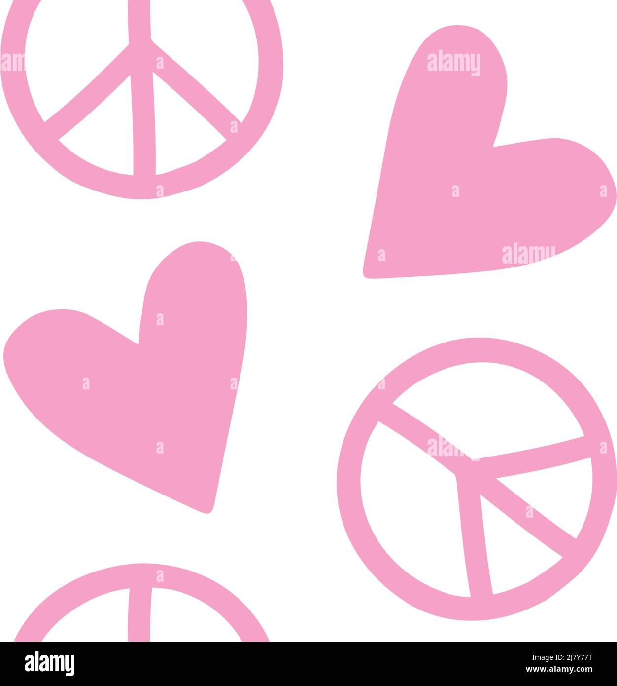 Vector seamless pattern of pink hand drawn peace signs and hearts ...