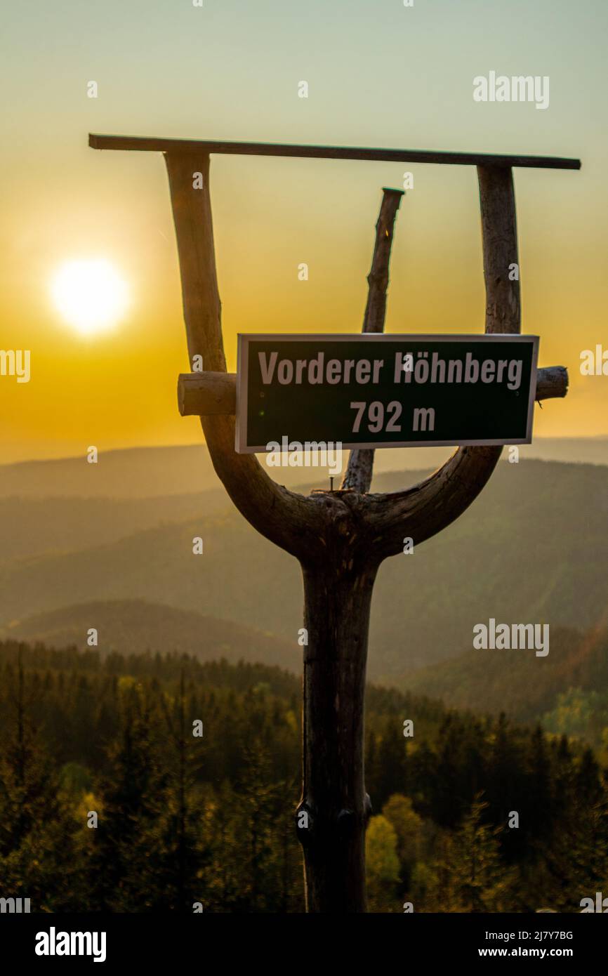 Fantastic sunset on the heights of the Thuringian Forest around the ...