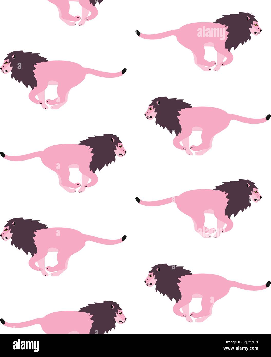 Vector seamless pattern of flat running pink lion isolated on white ...