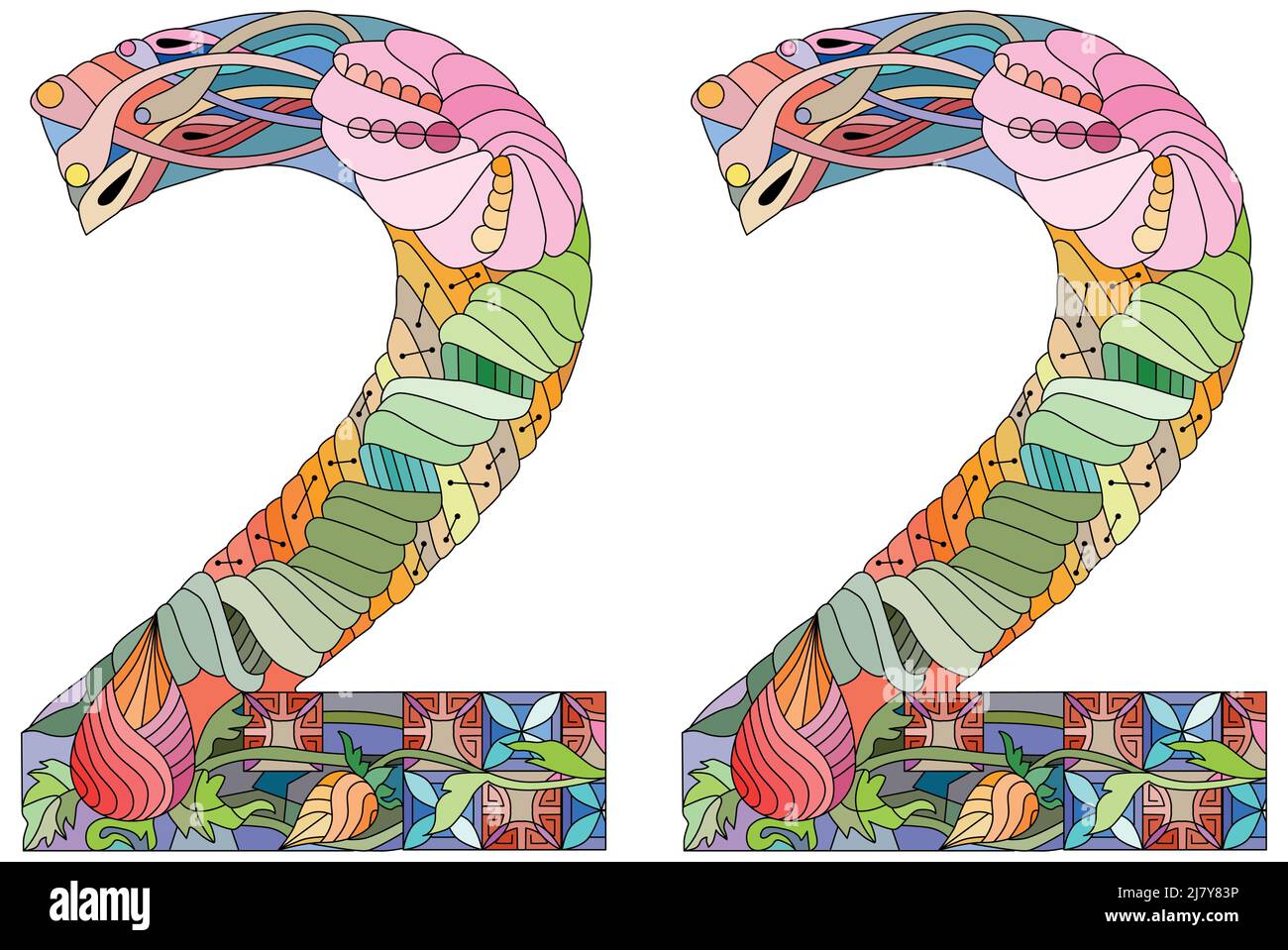 Ttenty two number Isolated zentangle illustration for decoration Stock ...