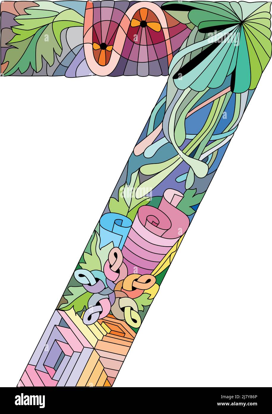 Number seven zentangle vector decorative Stock Vector Images - Alamy