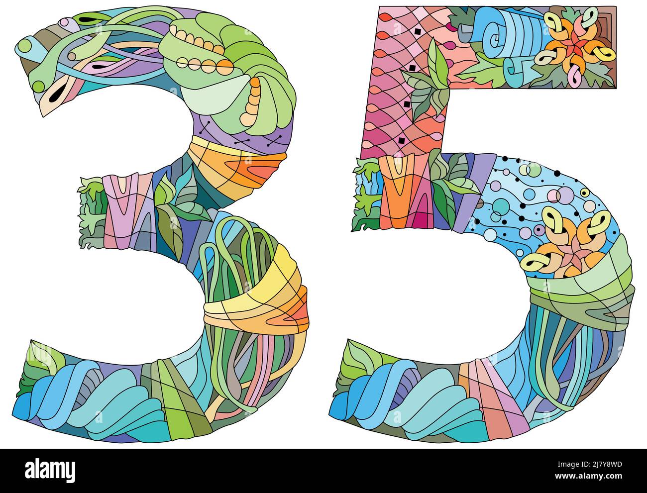 Thirty five number Isolated zentangle illustration for decoration Stock ...