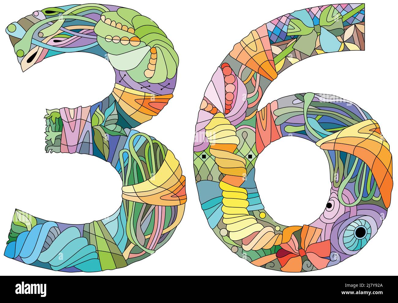 Thirty six number Isolated zentangle illustration for decoration Stock ...