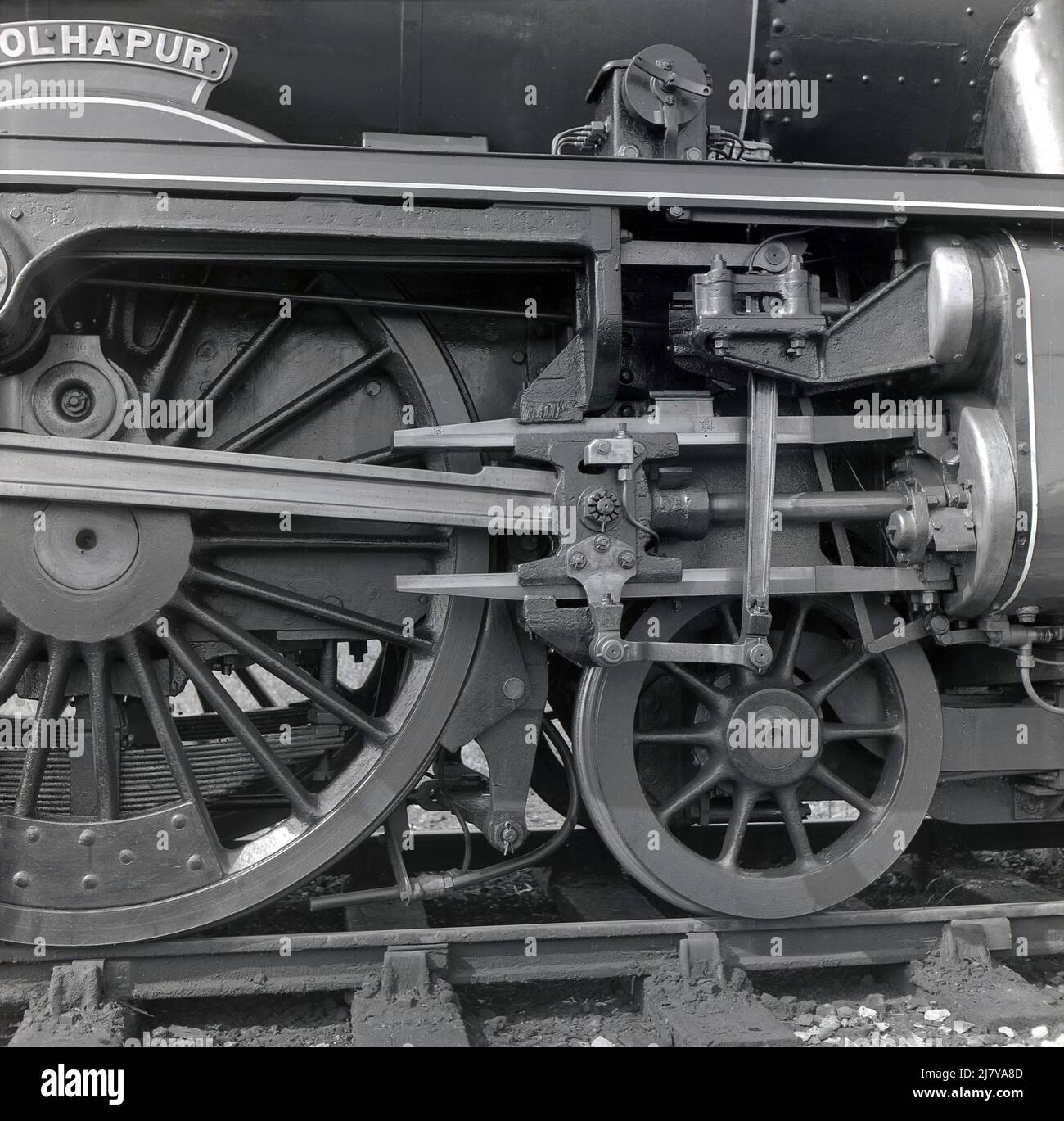 1960s, historical, a close-up of the wheels of the steam locomotive ...
