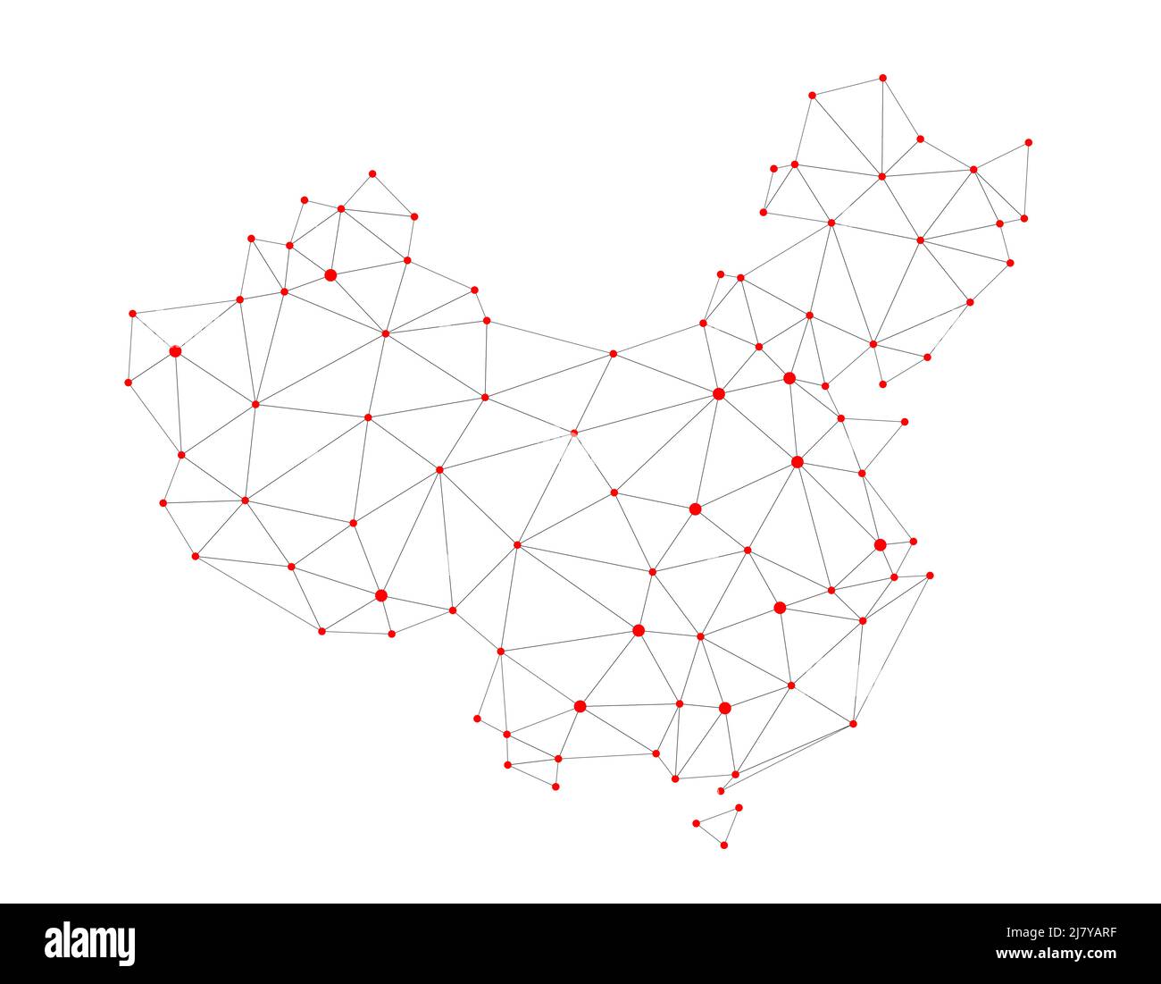 China polygonal map. Abstract geometric connected dots vector map. Low ...