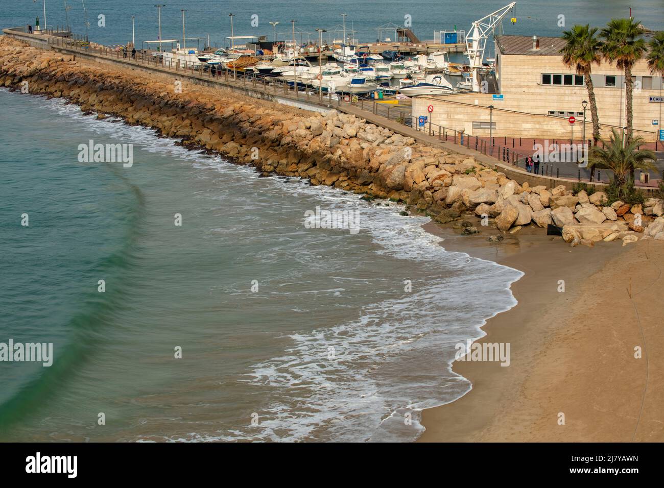 Travel landscape of Benidorm skyline across the harbour, Costa Dorada ...