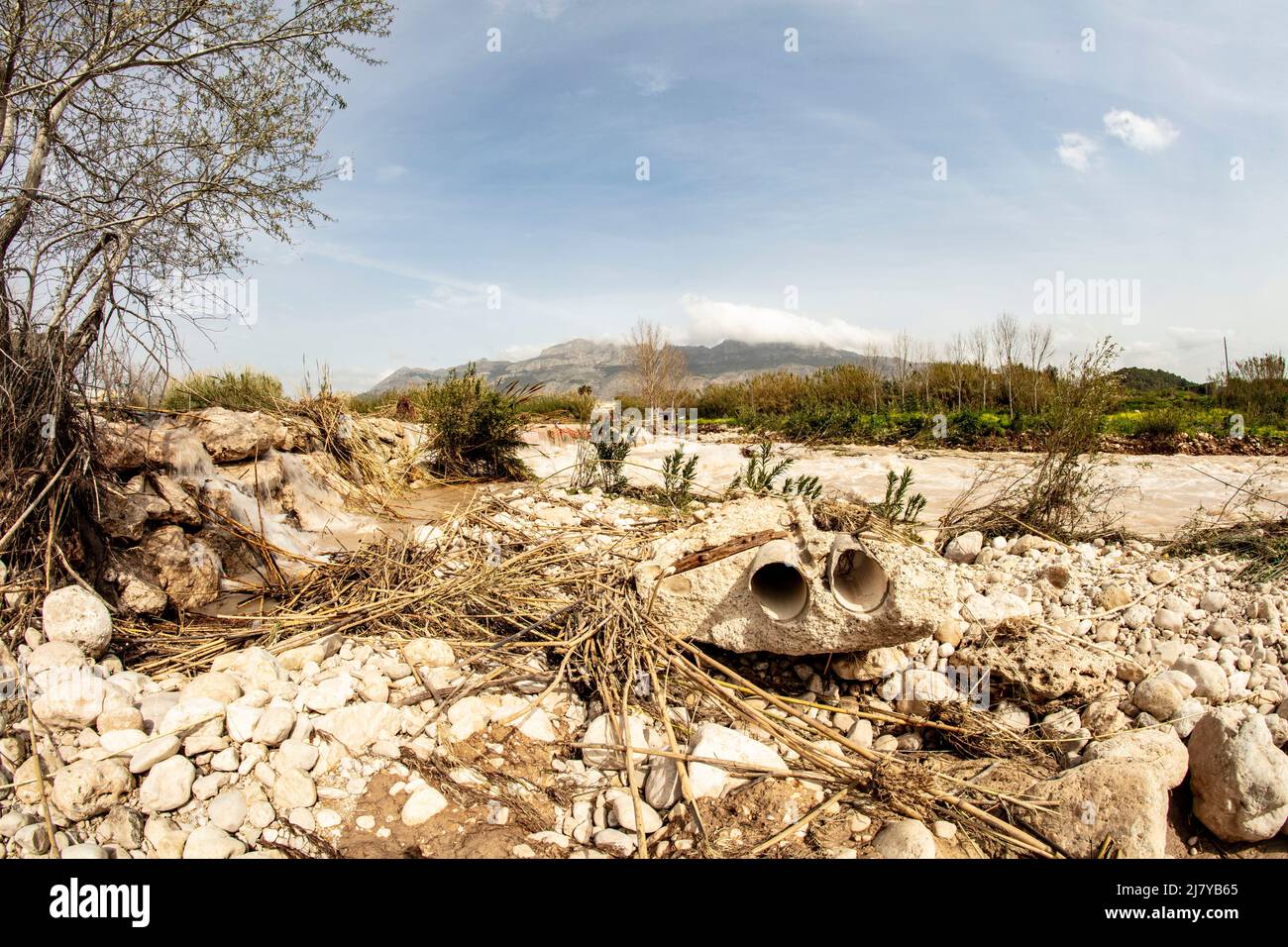 Flooding of the Algar river walk at Altea, Costa Brava. Mud and ...