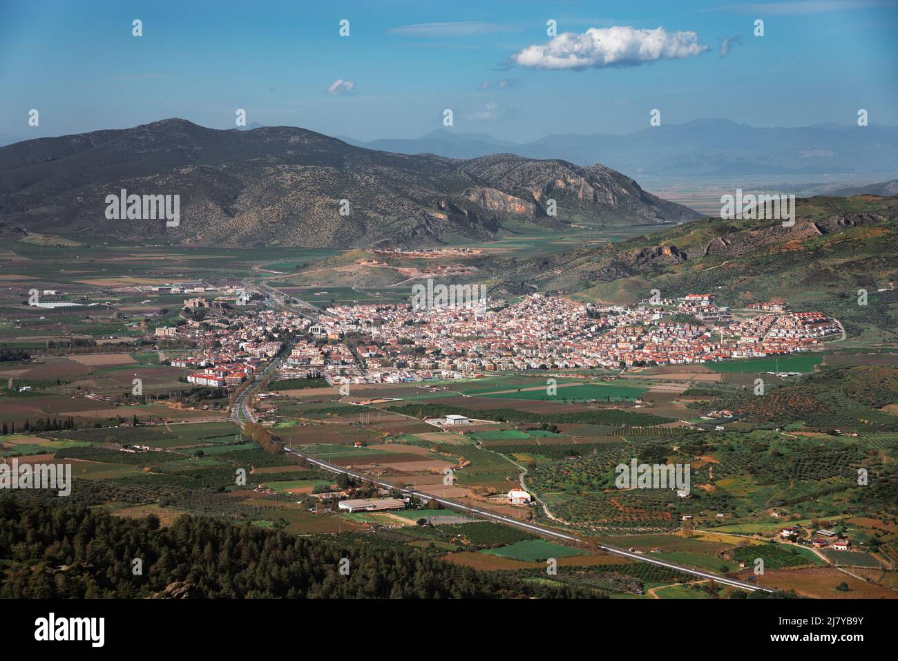 Panorama of Selcuk city located in wide valley near ancient Ephesus ...
