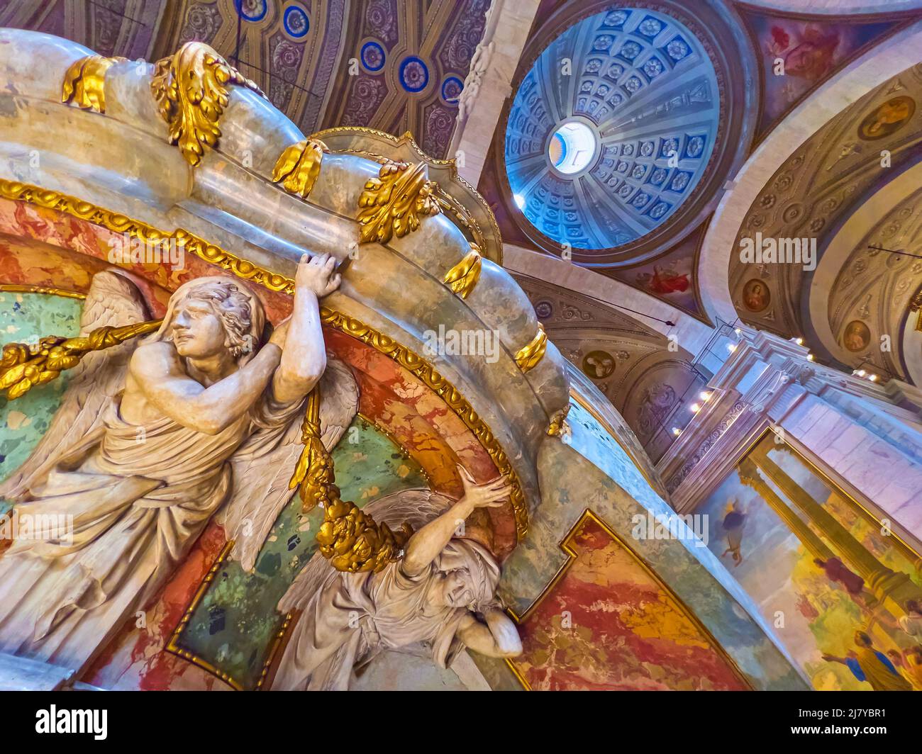 The scenic colorful stone pulpit in Collegiate Church in Bellinzona ...