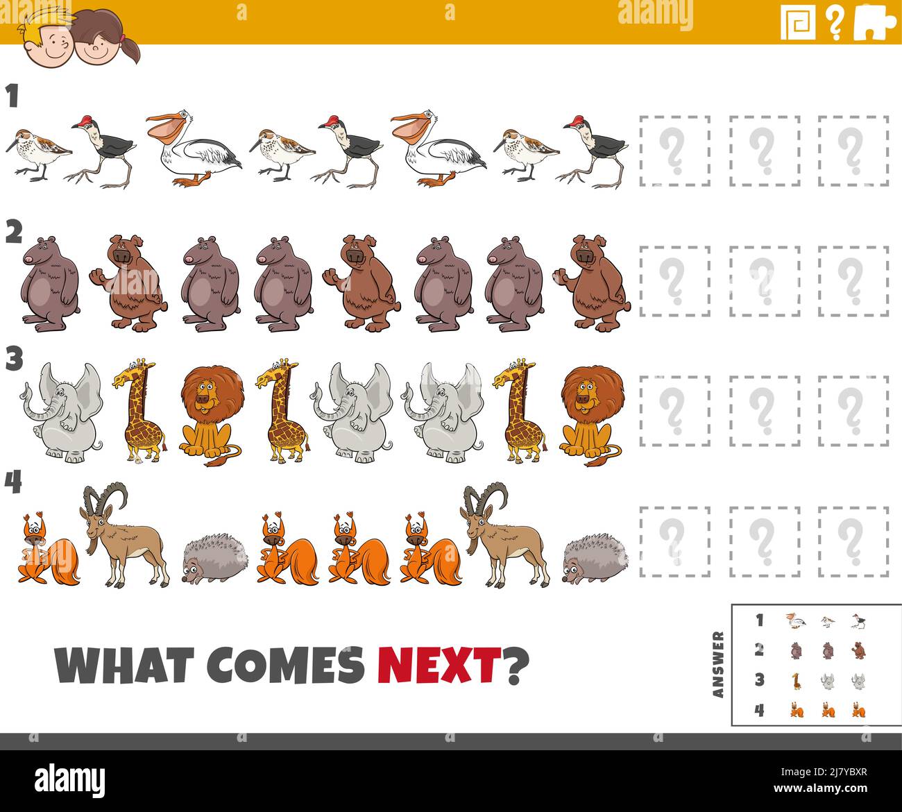 Cartoon illustration of completing the pattern educational task for ...