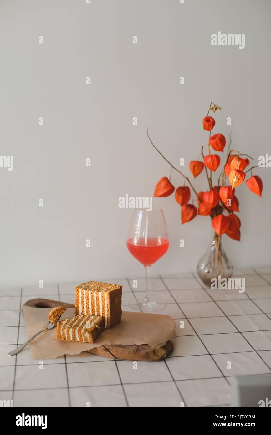 Table setting for breakfast with delicious cake, Aesthetic look Stock ...