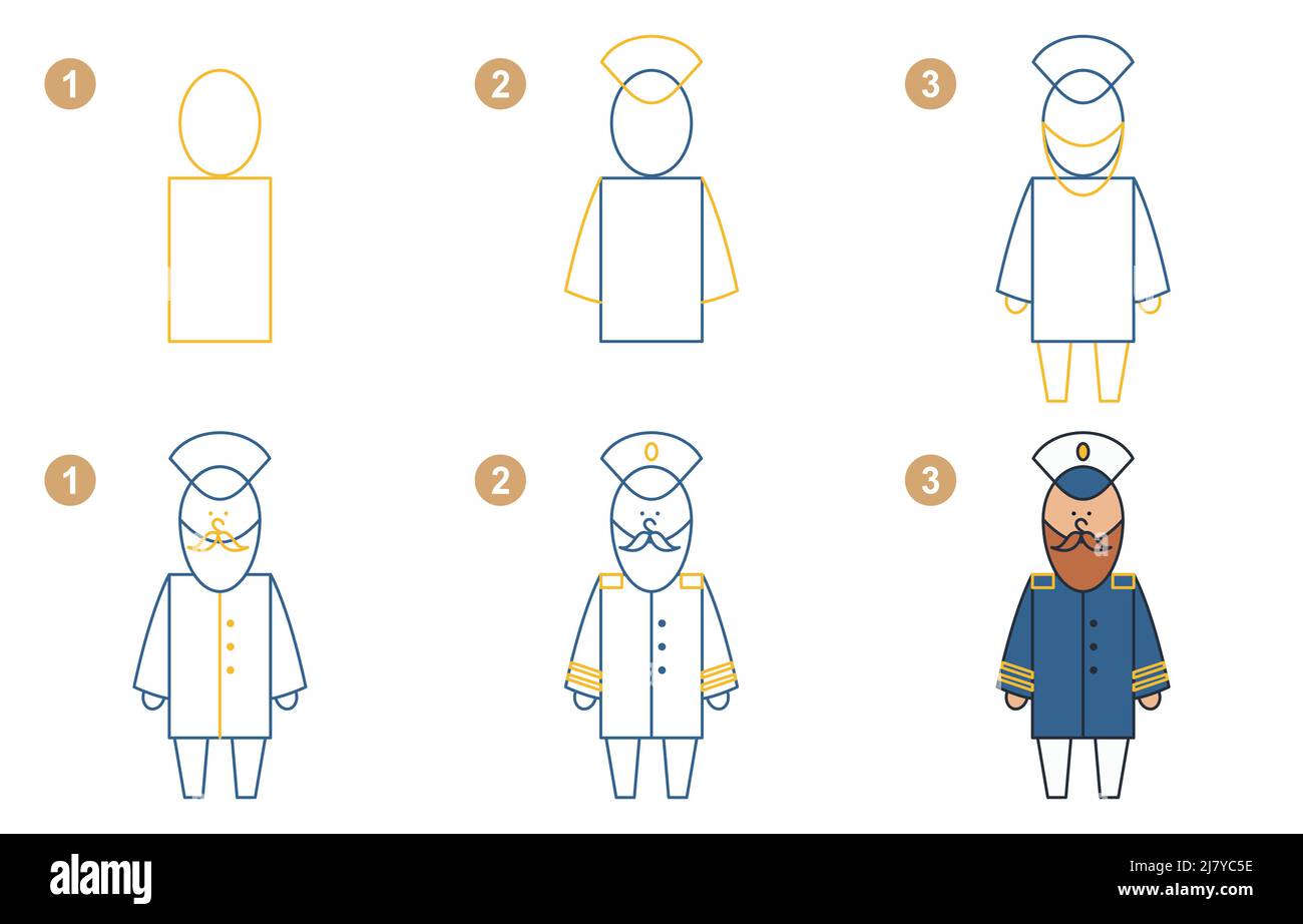 Instructions for drawing captain. Step by step Stock Vector Image & Art ...