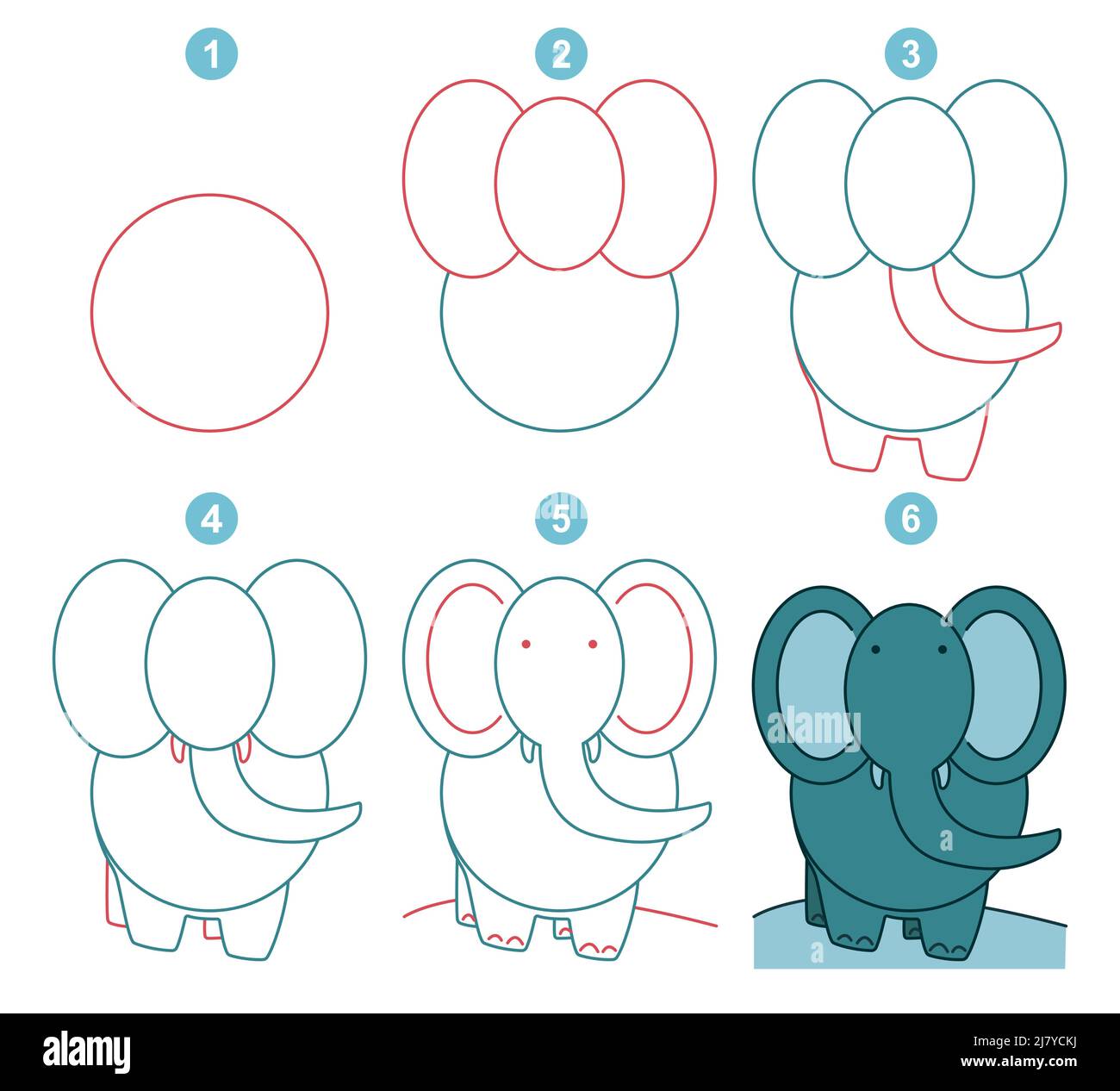 Instructions for drawing elephant. Step by step Stock Vector Image ...