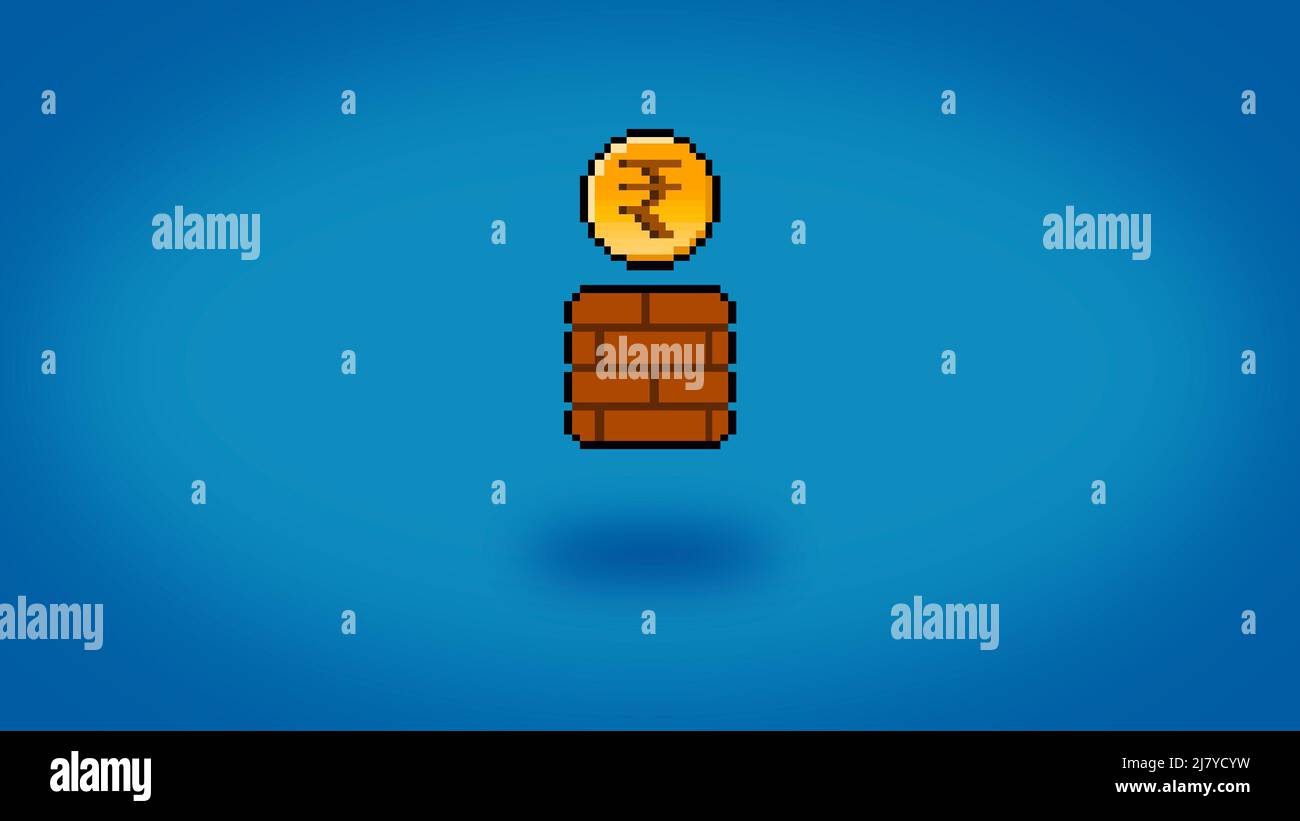 Pixel Rupee coin from gaming block background - high resolution 8 bit ...