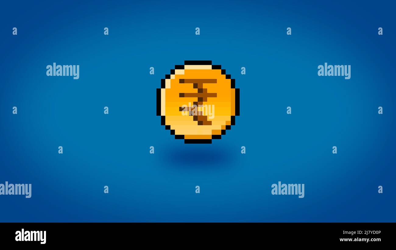 Pixel Rupee coin from gaming block background - high resolution 8 bit ...