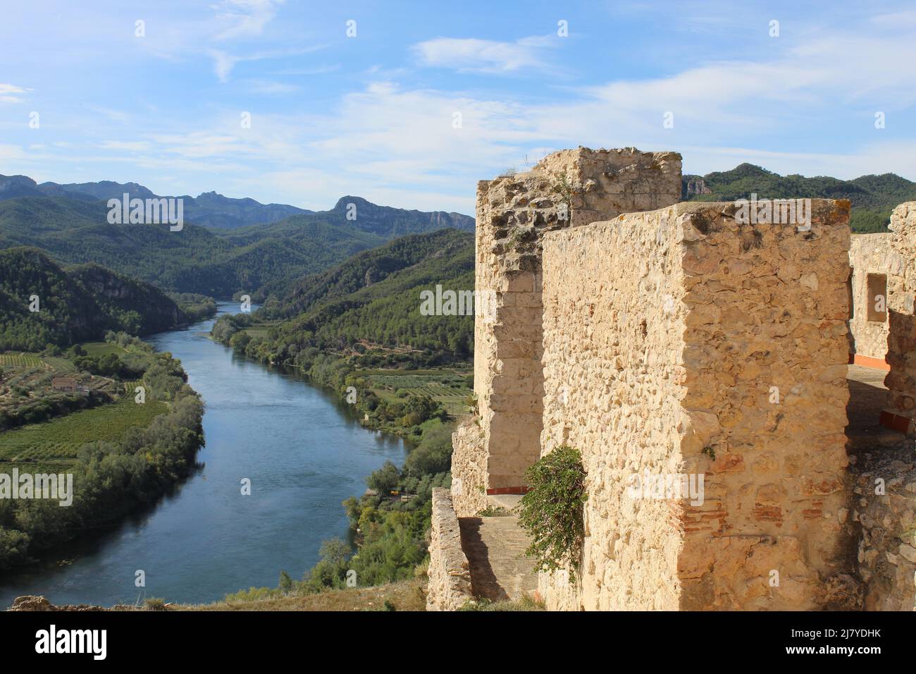Valley of the Ebro river from the height of Miravet Castle Stock Photo ...