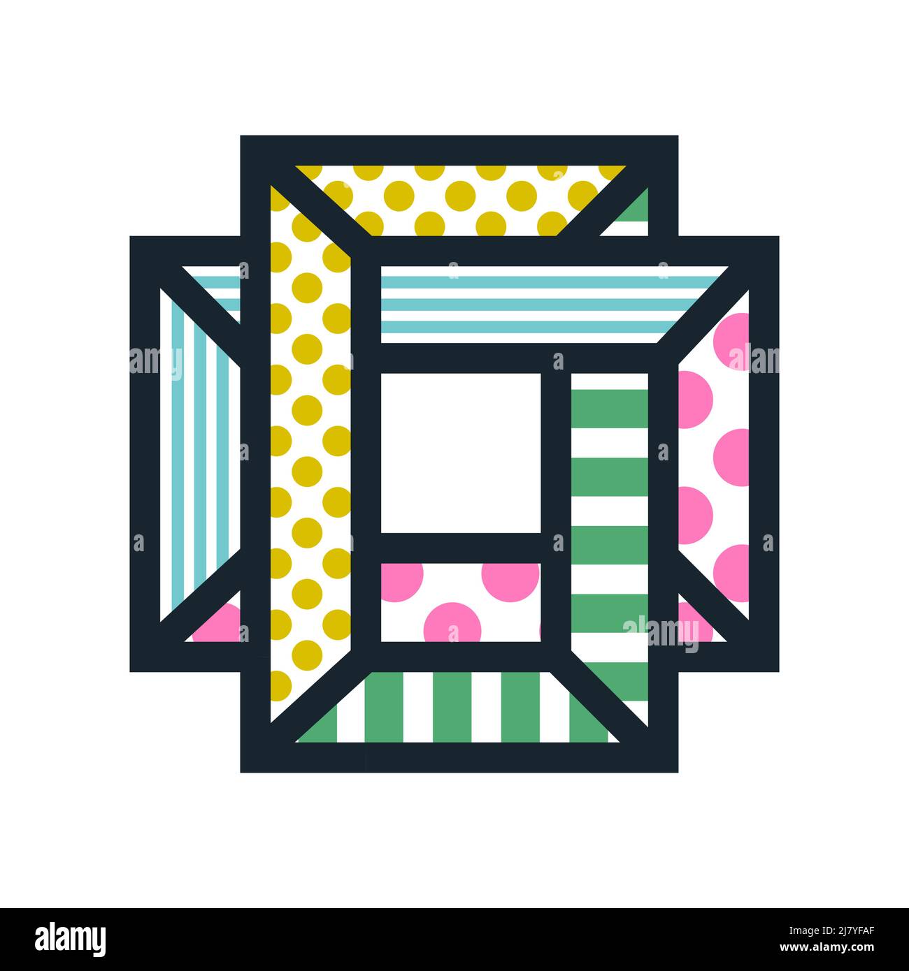 Geometric intertwined shape with line and dots pattern fill. Abstract ...