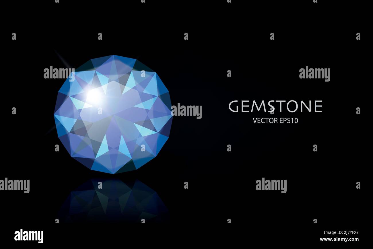 Vector Horizontal Banner with 3d Realistic Blue Transparent Gemstone ...