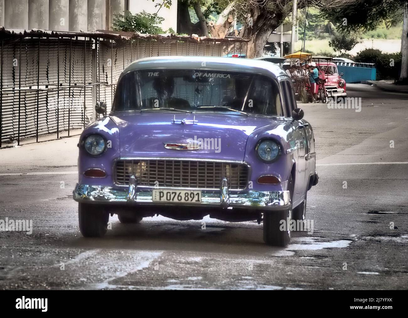 Purple Chevy in Havana Cuba Stock Photo - Alamy