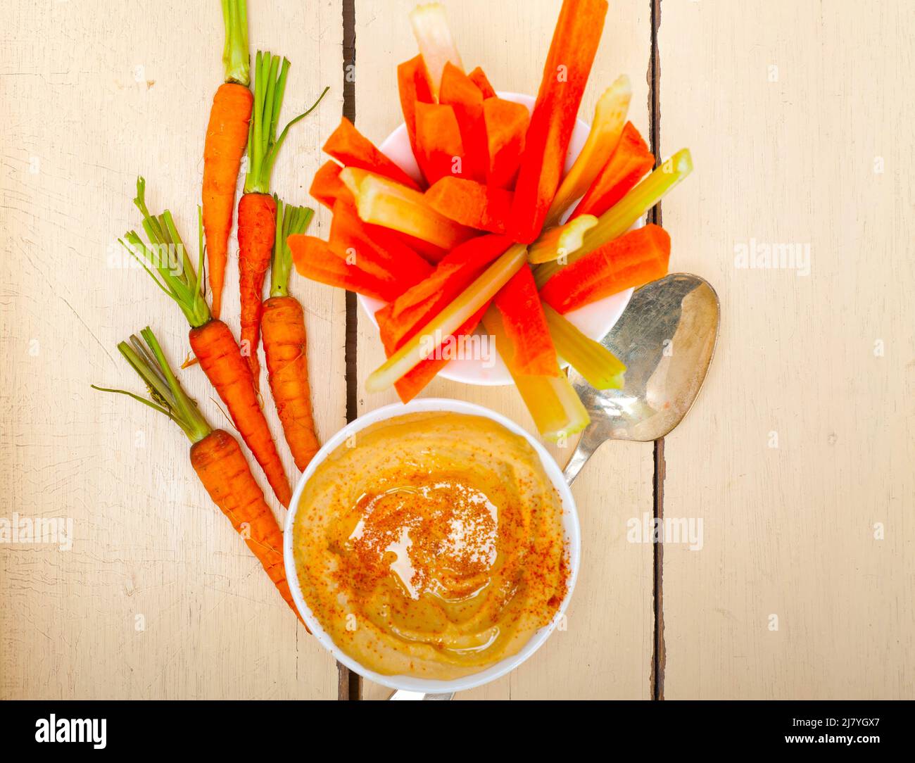 fresh hummus dip with raw carrot and celery arab middle eastent healthy ...