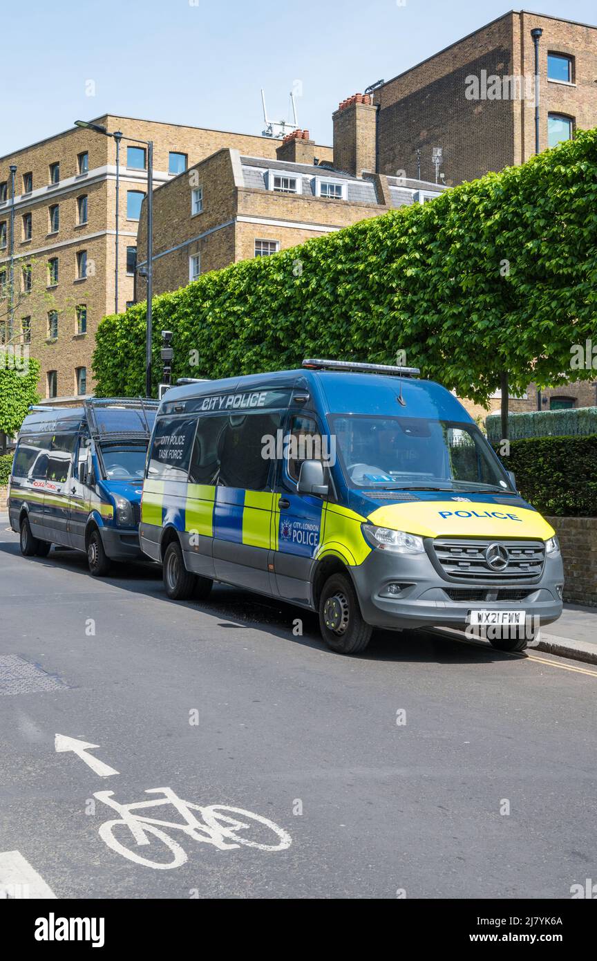 City of London police task force vans parked kerbside. London, England ...
