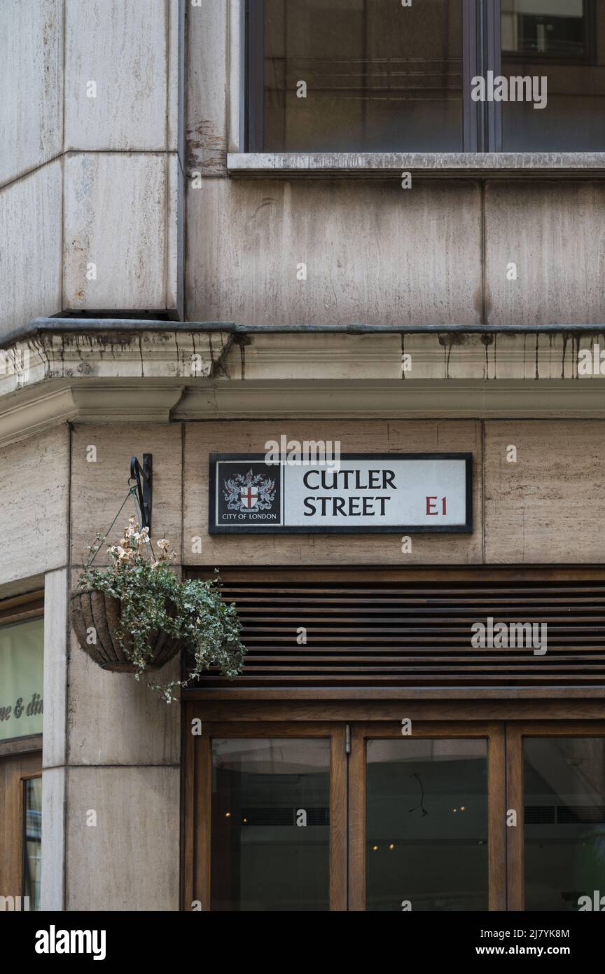 Street name sign for Cutler Street fixed on side of building. City of ...