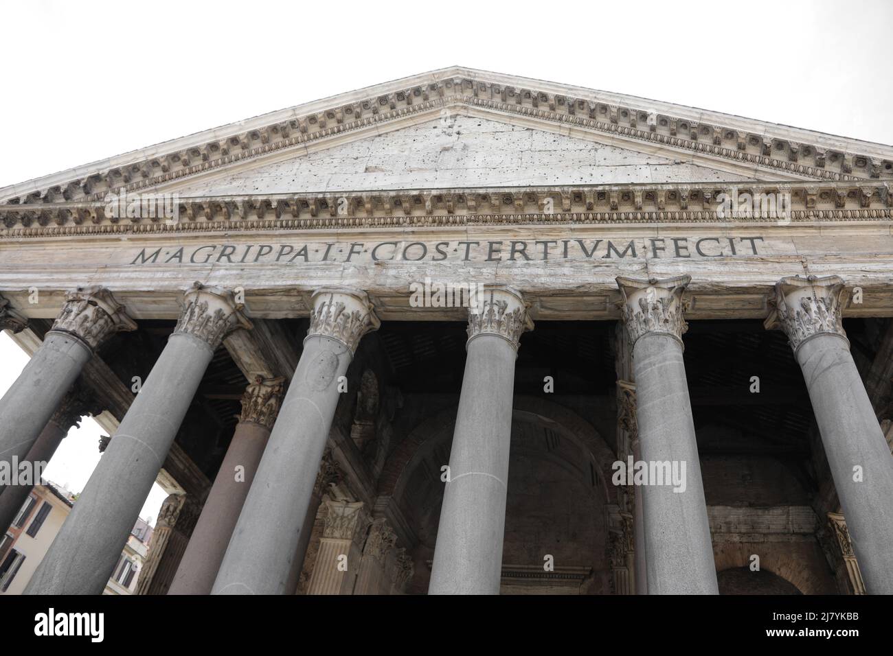 Ancient Temple Pantheon with latin roman text that means Marco Agrippa ...