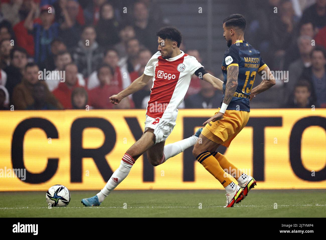 AMSTERDAM - (lr) Noussair Mazraoui of Ajax, Rami Kaib or SC Heerenveen during the Dutch ...