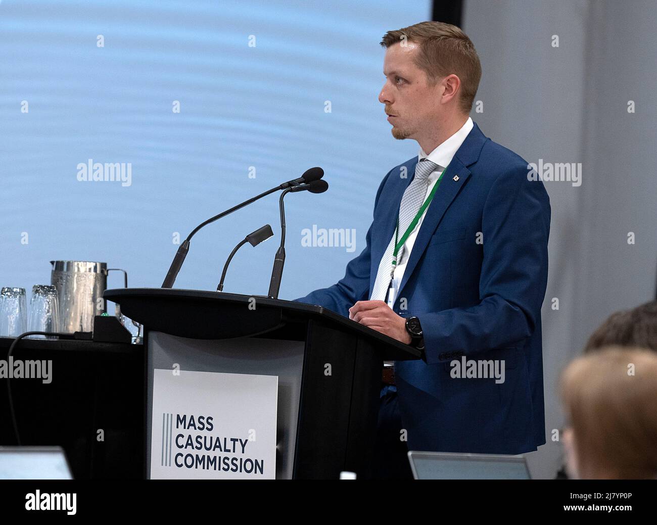 Lawyer Jeff Waugh, representing the Nova Scotia Department of Justice, addresses commissioners ...