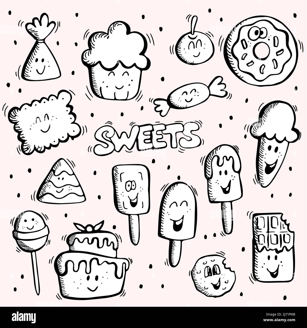 Set of various sweets doodles illustrations. Vector hand drawn simple ...