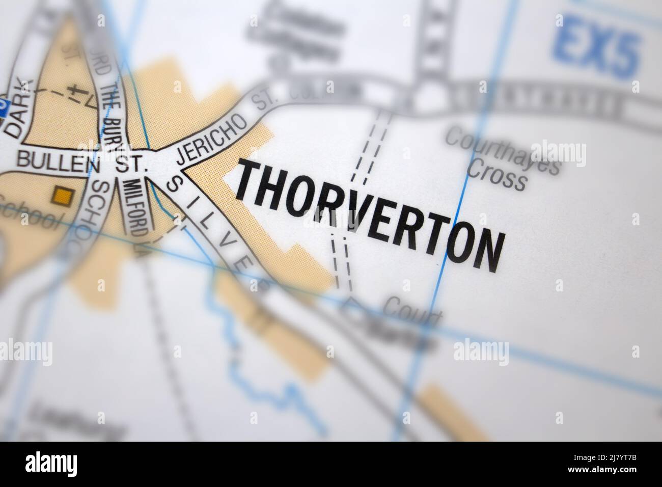 Thorverton village - Devon, United Kingdom colour atlas map town name ...
