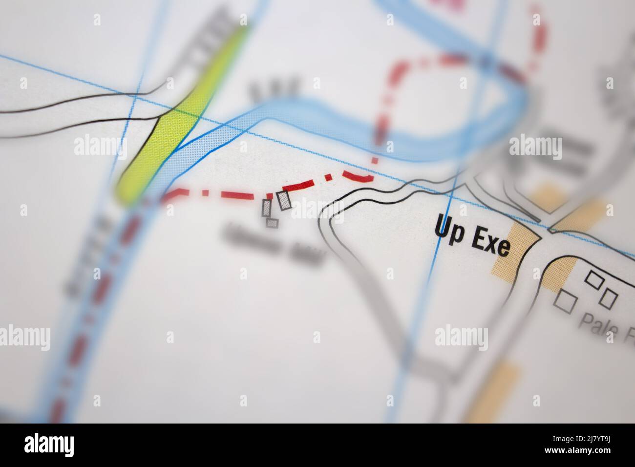 Up Exe village - Devon, United Kingdom colour atlas map town name Stock ...
