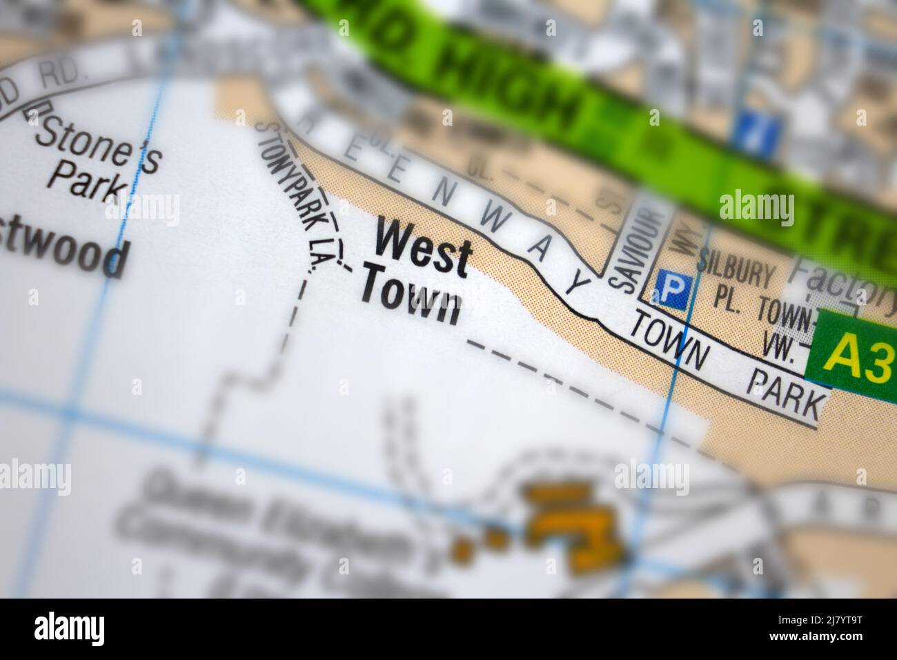 West Town village - Devon, United Kingdom colour atlas map town name ...