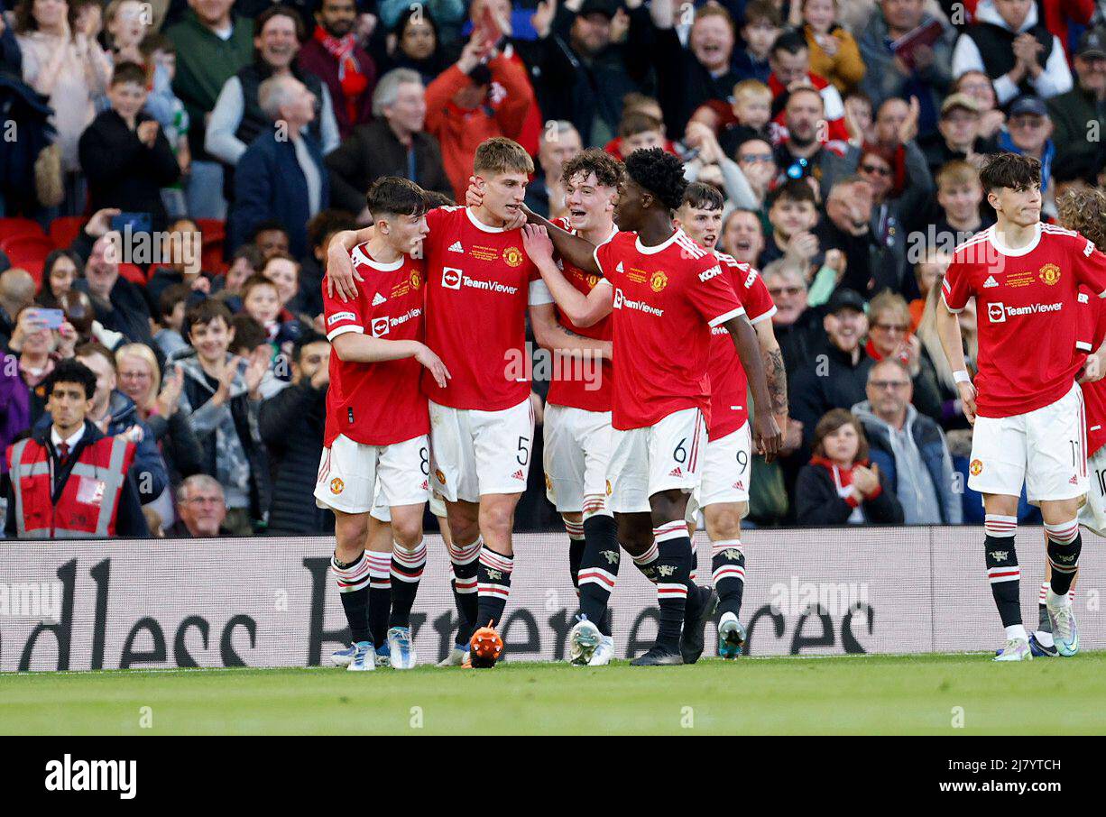 Manchester United's Rhys Bennett celebrates scoring their side's first ...
