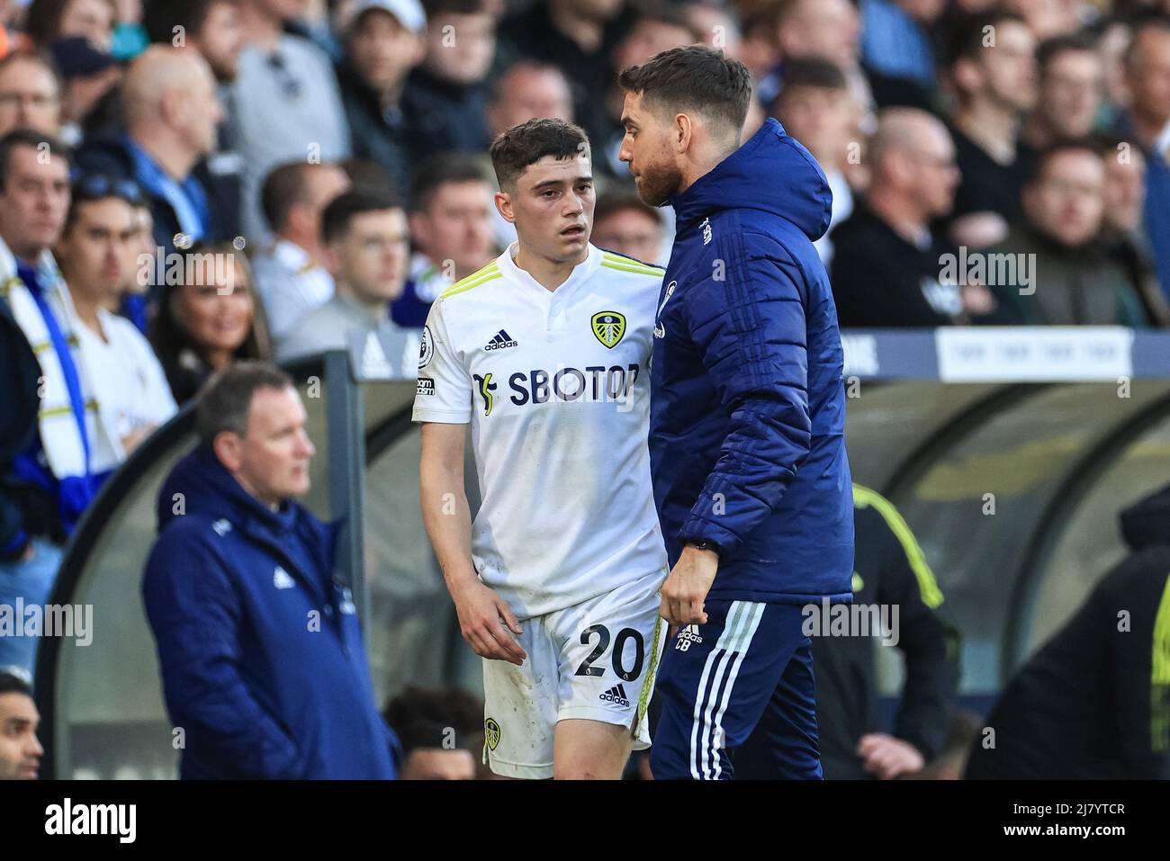 Daniel James #20 of Leeds United is sent off by referee Anthony Taylor ...