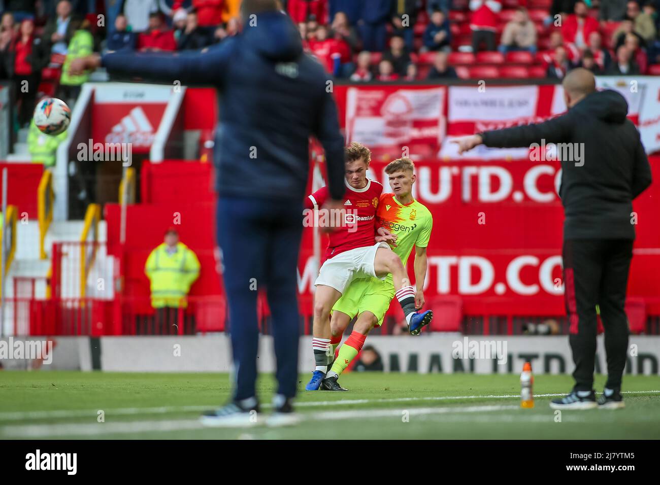 Kyle McAdam #3 of Nottingham Forest clears from Alejandro Garnacho #10 ...
