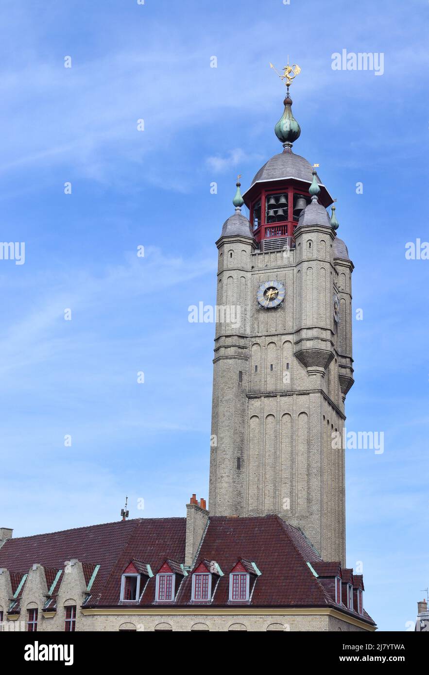 The rebuilt medieval Belfry of Bergues, in Bergues, Hauts-de-France ...