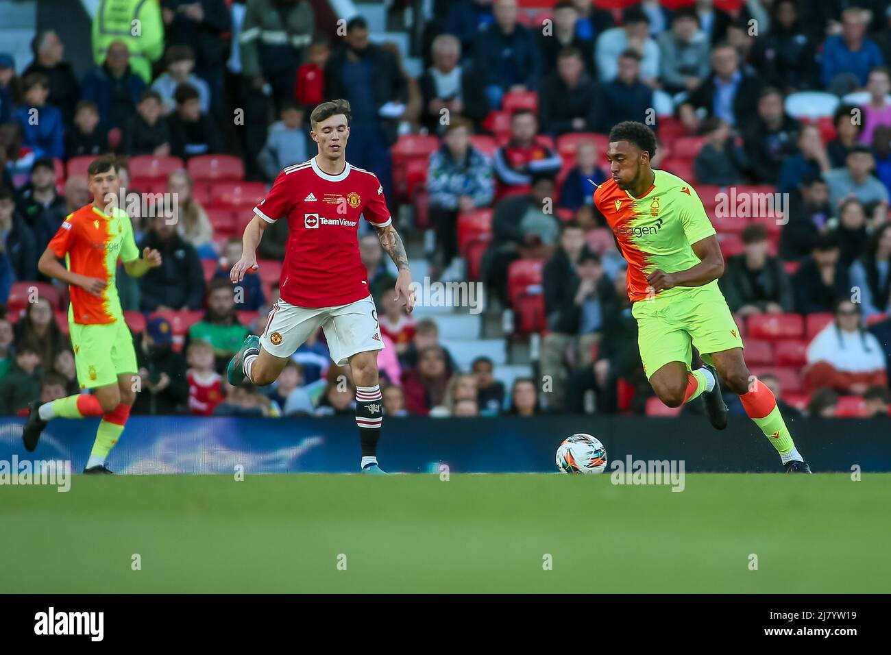 Pharrell Johnson #5 of Nottingham Forest charges forward from defence ...