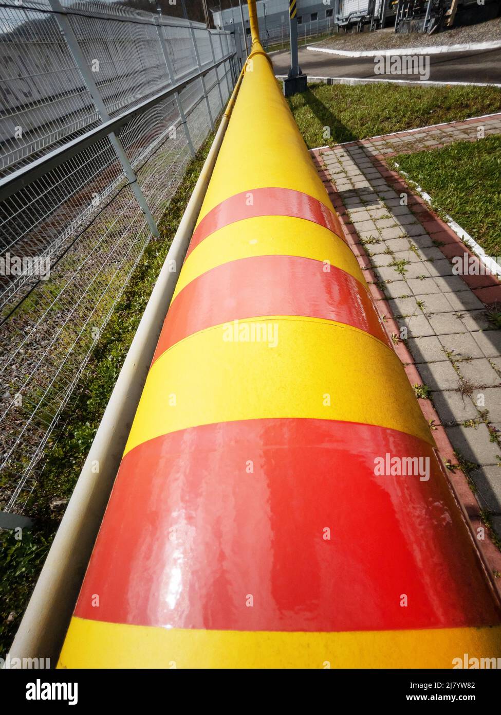 Yellow-red main line of the natural gas supply pipeline to the consumer ...