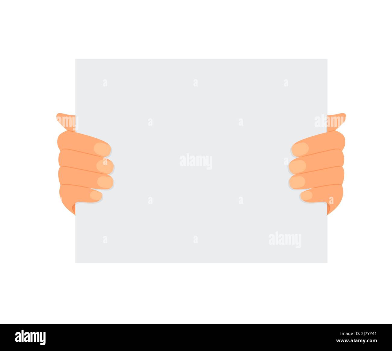 Flat illustration of hands holding a sheet of paper with place for text ...