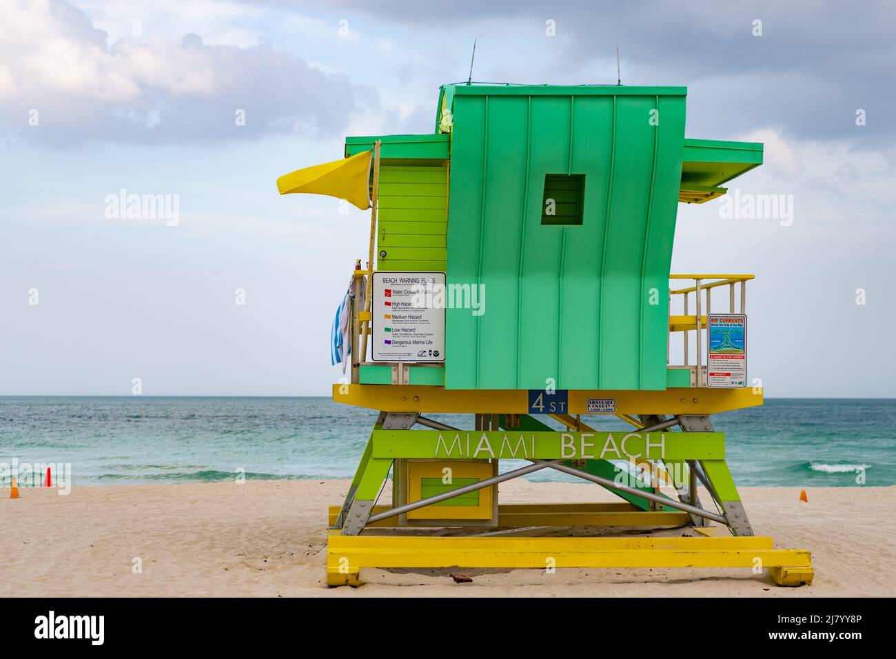 Miami Beach, Florida USA - April 19, 2021: green lifeguard tower on ...