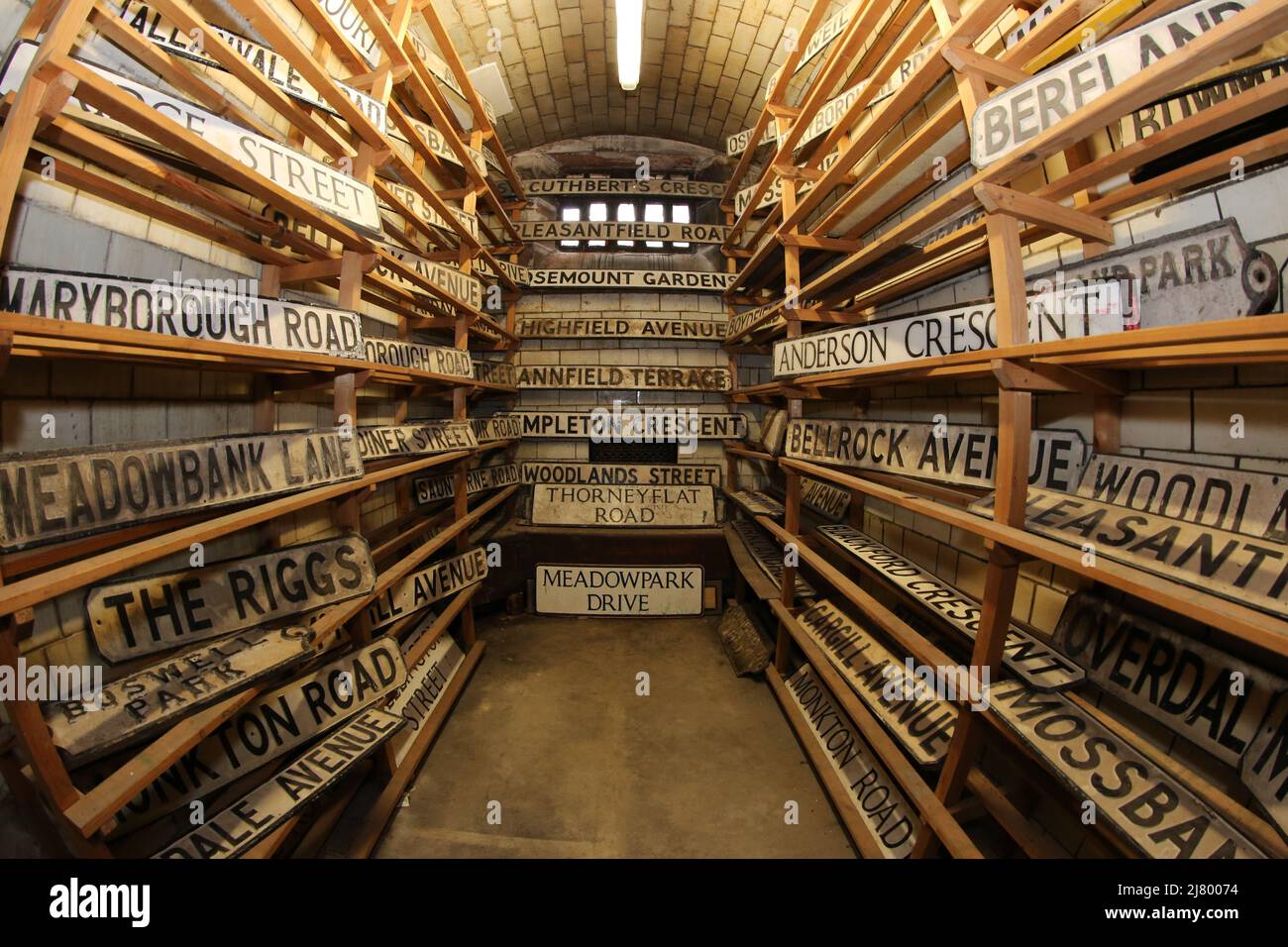 Ayr Town Hall, Ayr, Ayrshire, Scotland. UK. Old street signs stored in ...