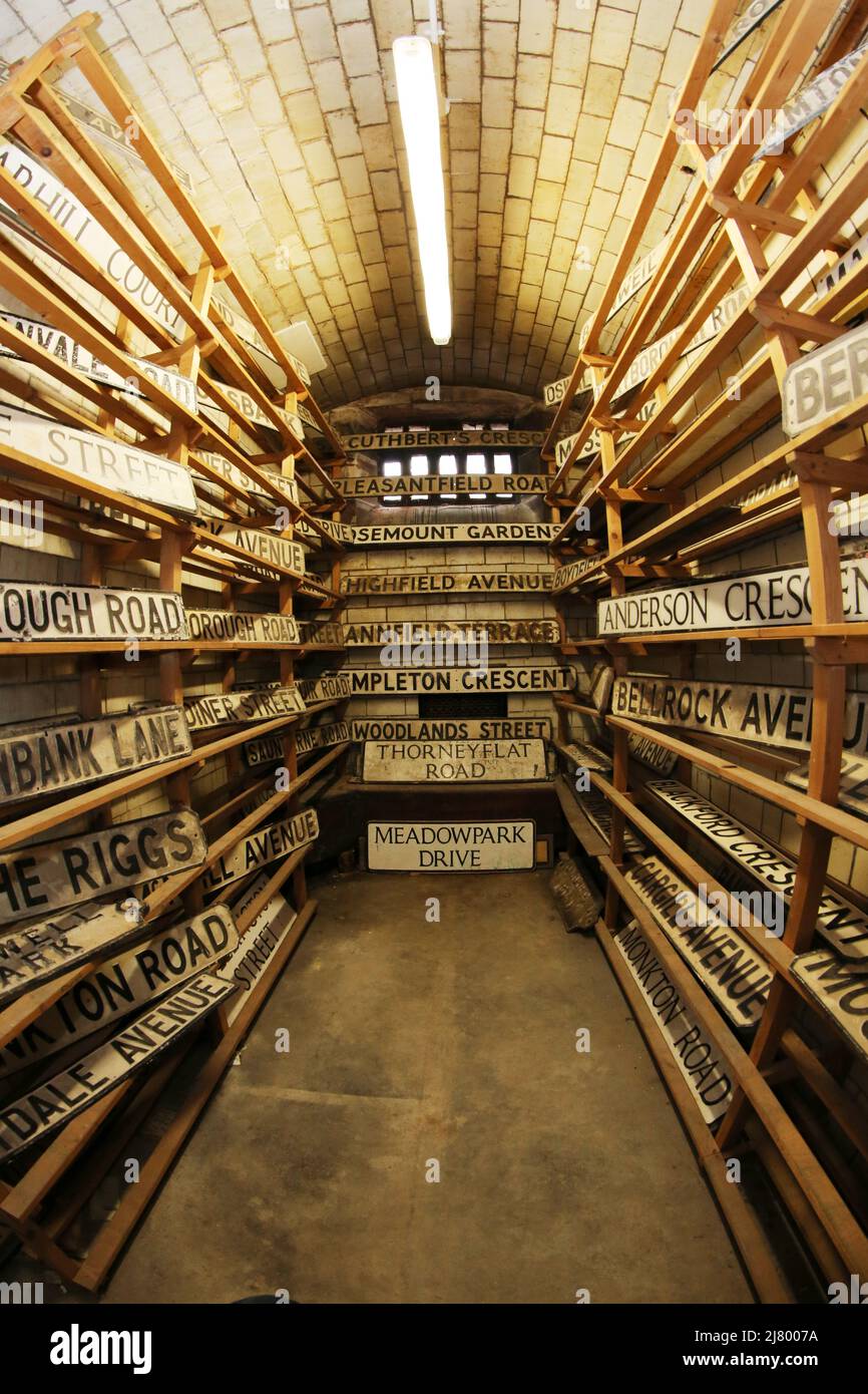 Ayr Town Hall, Ayr, Ayrshire, Scotland. UK. Old street signs stored in ...