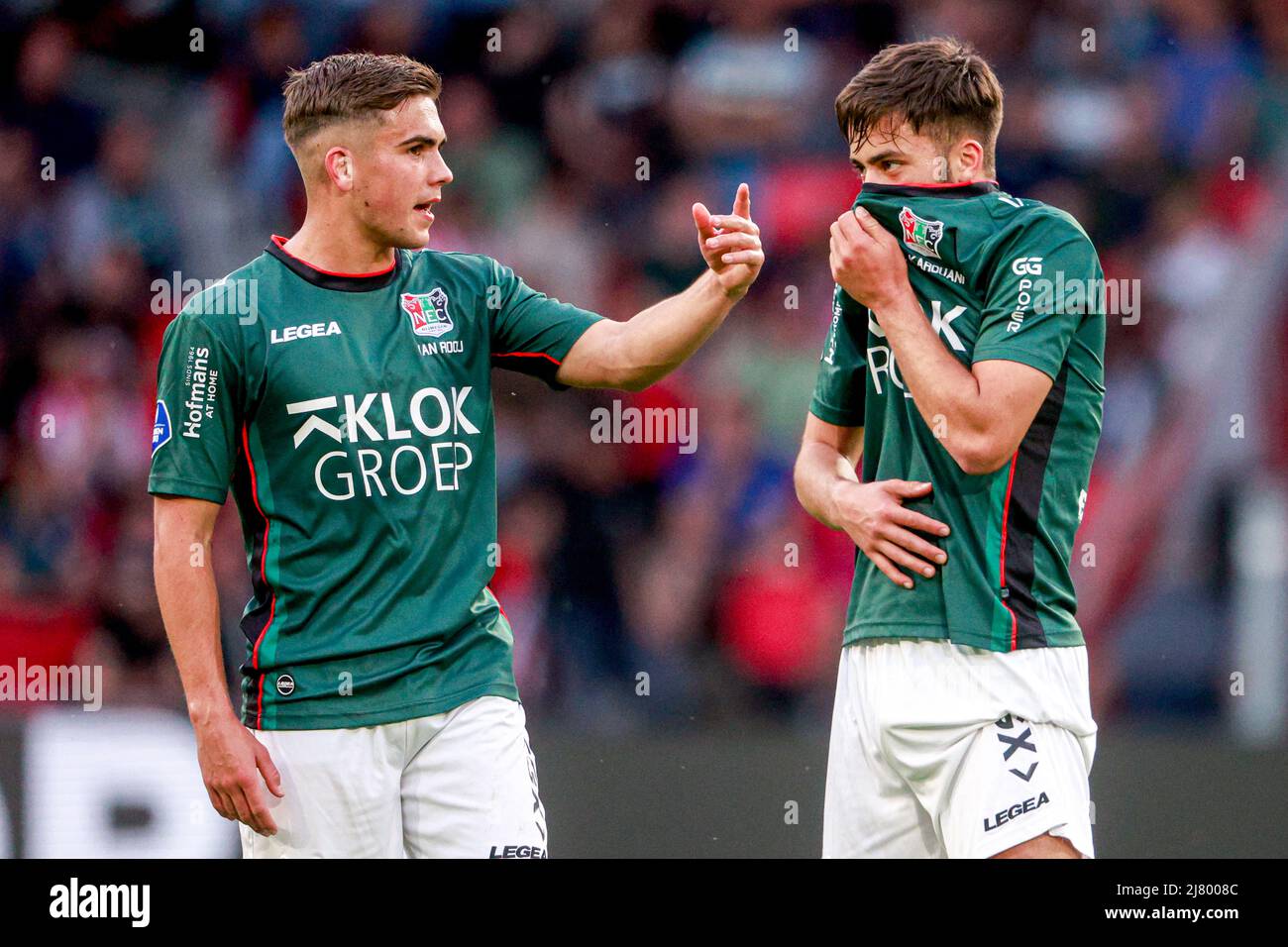 EINDHOVEN, NETHERLANDS - MAY 11: Bart van Rooij of N.E.C., Souffian El Karouani of N.E.C ...